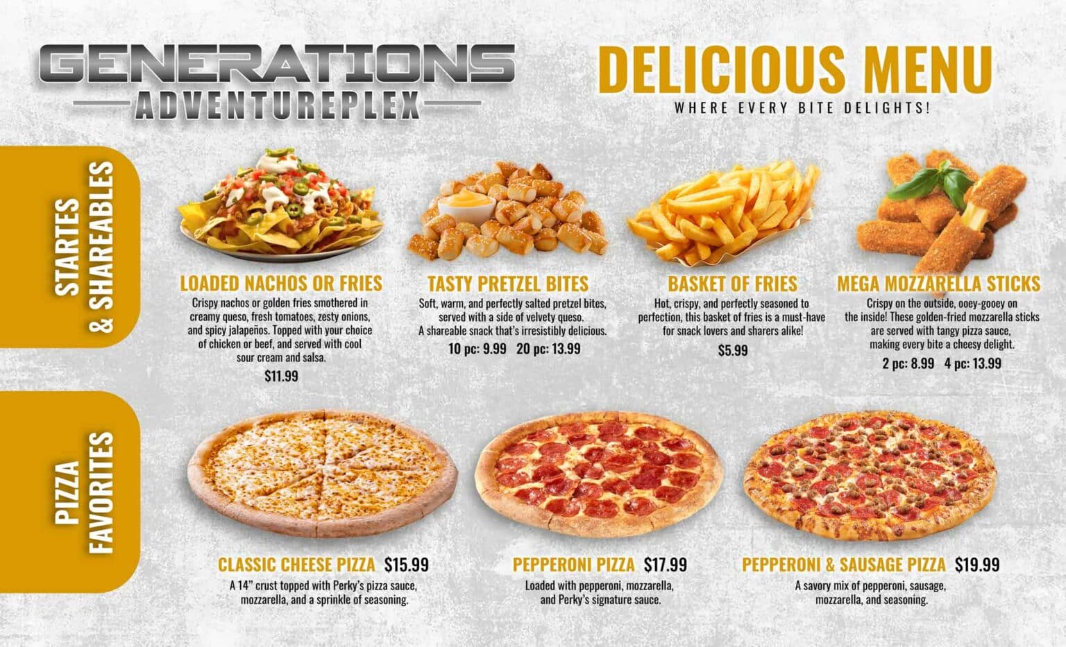 Menu - Generations AdventurePlex