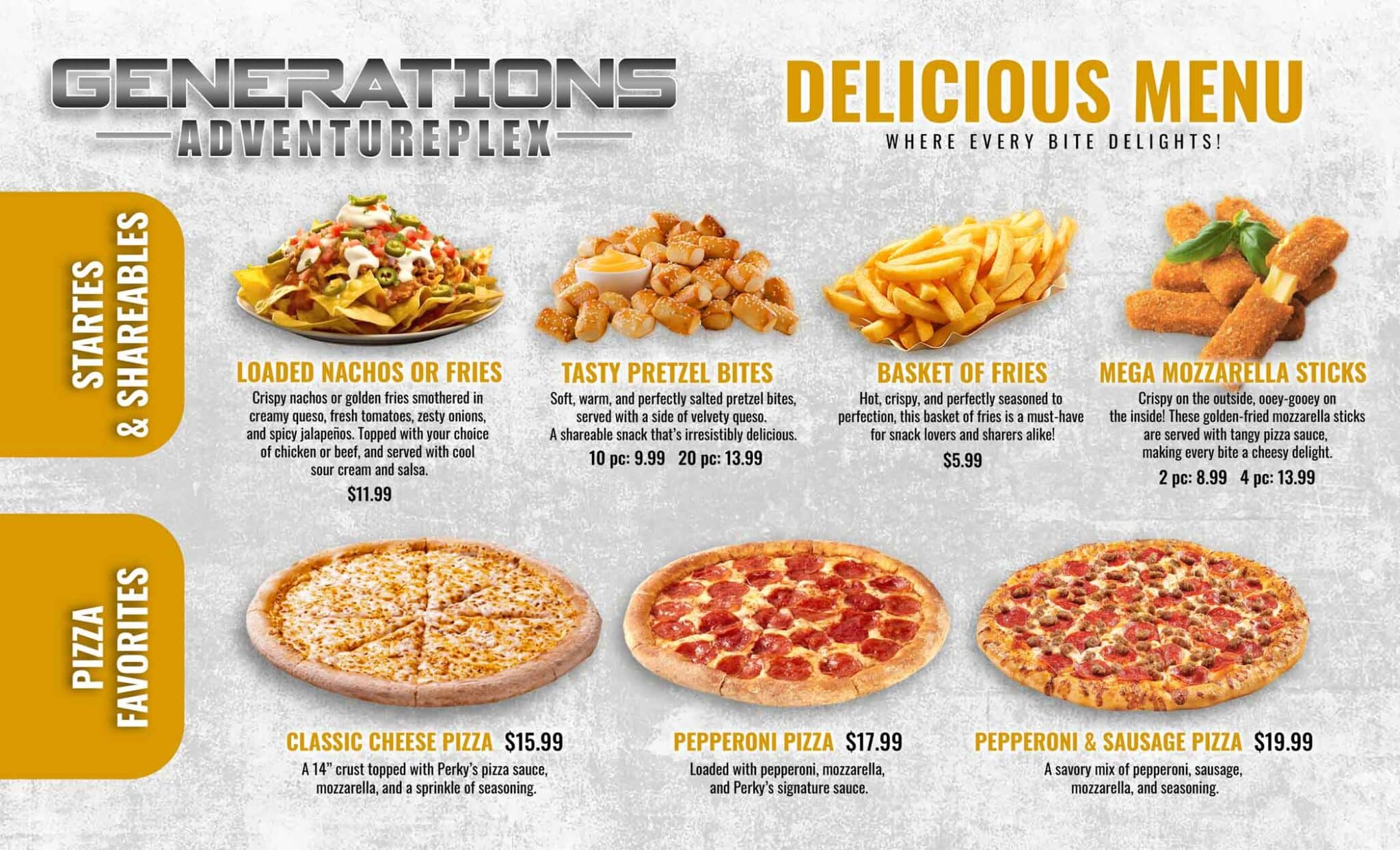 Menu - Generations AdventurePlex