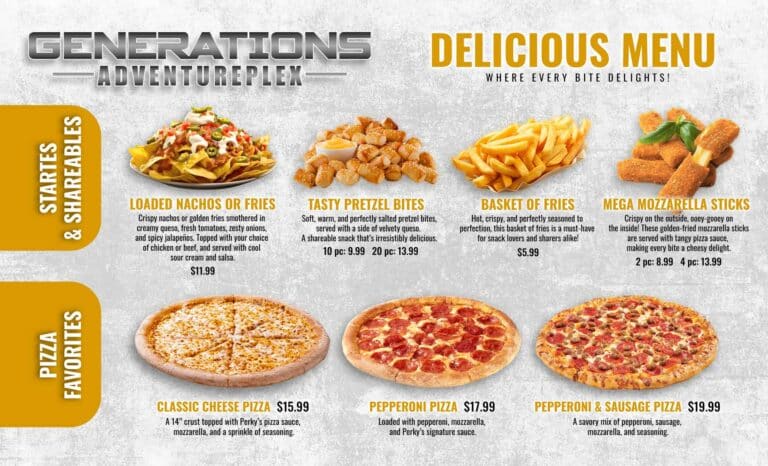 Menu - Generations AdventurePlex